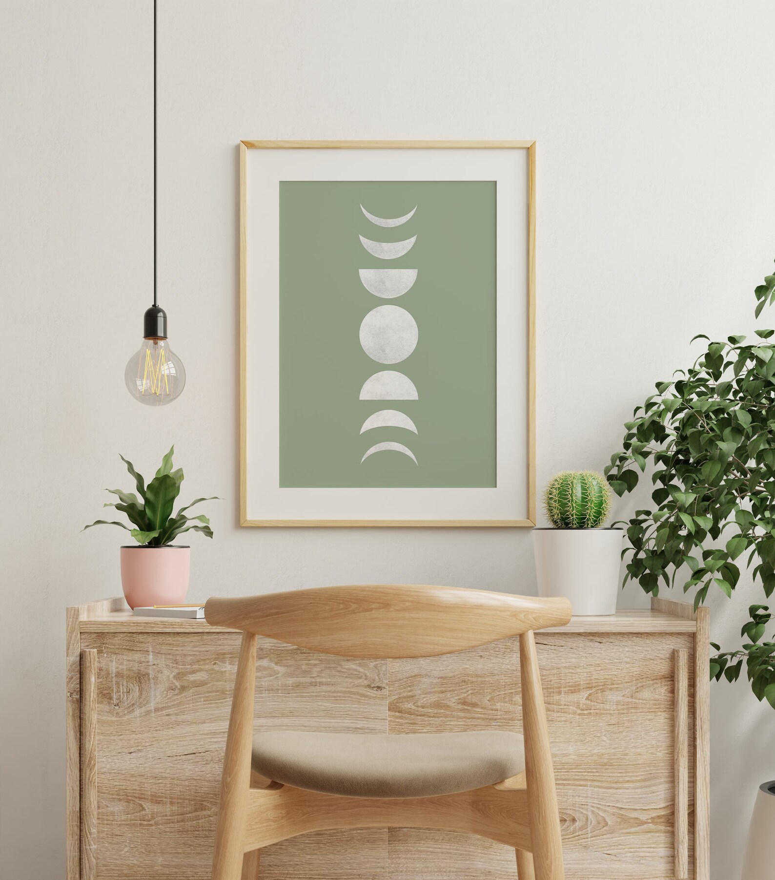 Sage Green Moon Phase Decor Boho Wall Art Mid Century | Etsy