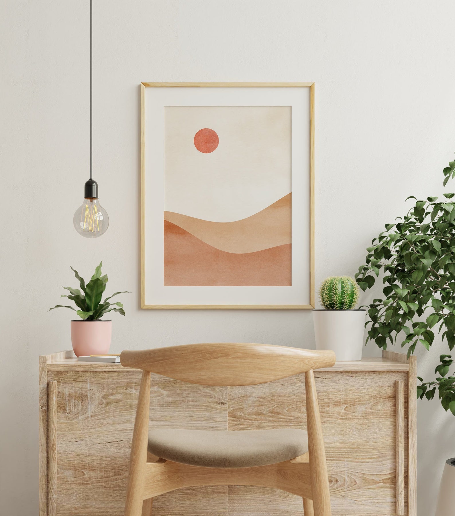 Boho Landscape Wall Art, Earth Tone Wall Art, Terracotta Sun Mountain ...
