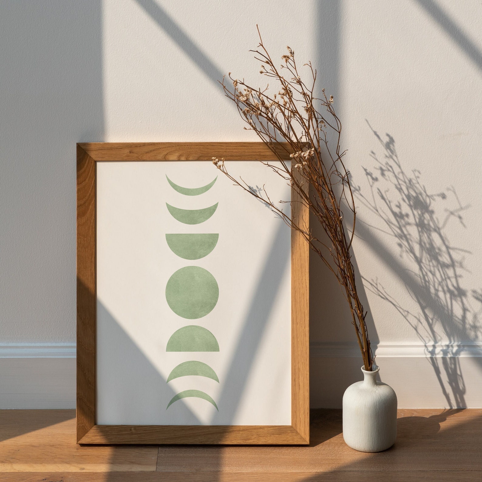 Sage Green Moon Phase Decor, Boho Wall Art, Mid Century Printable ...