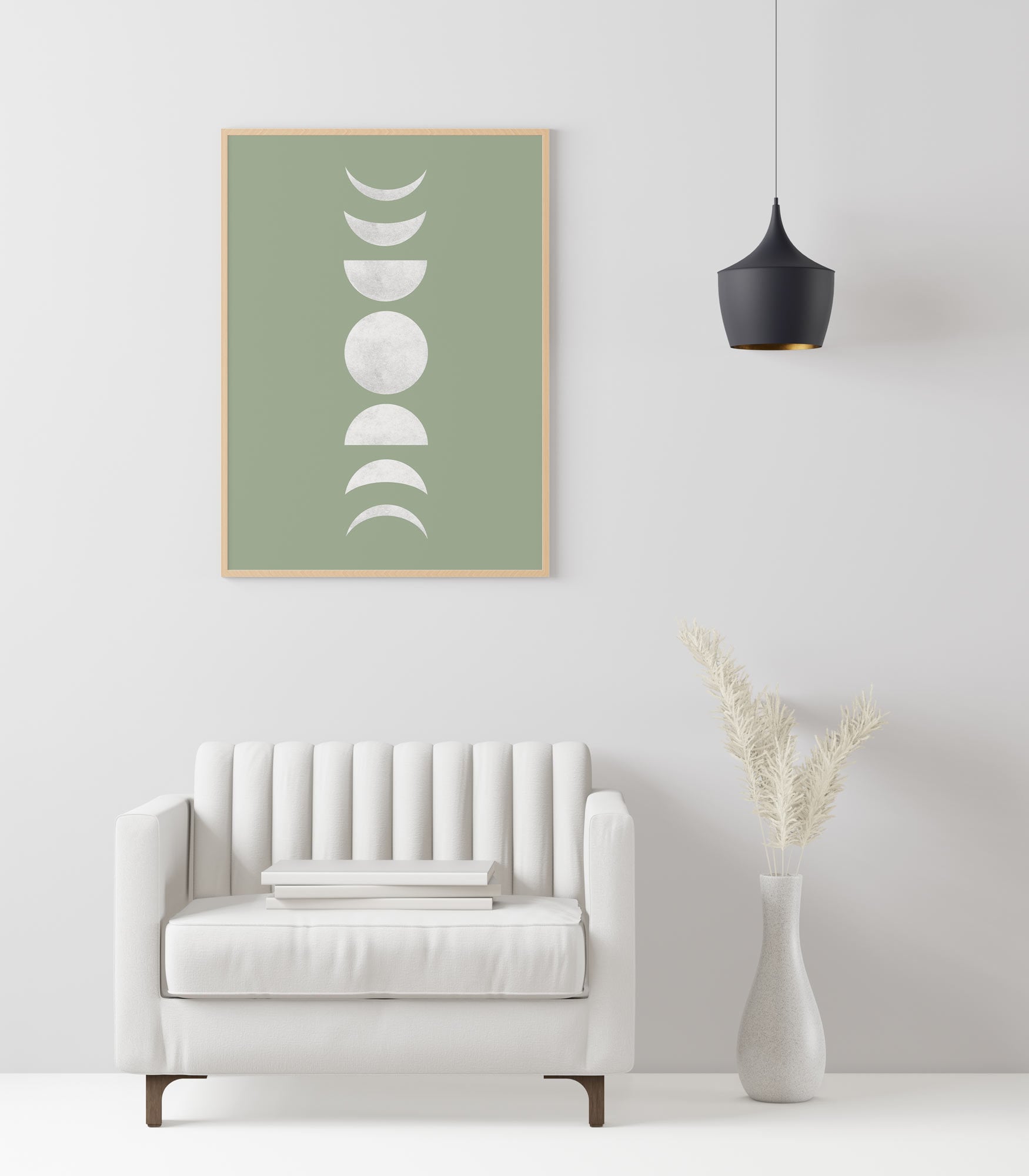 Sage Green Moon Phase Decor Boho Wall Art Mid Century | Etsy