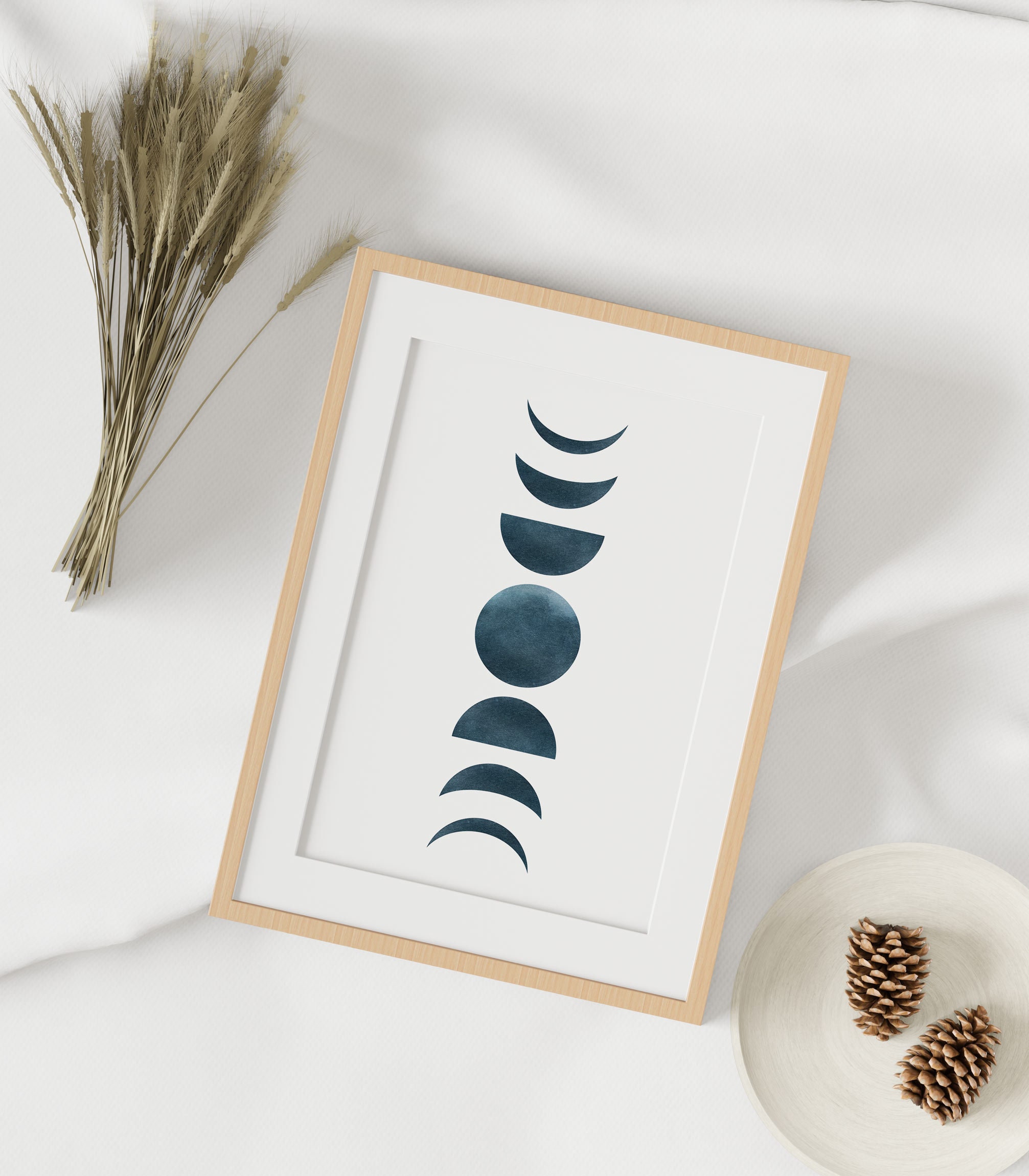 Moon Phase Decor, Modern Geometric Shapes Watercolor Wall Art, Navy ...