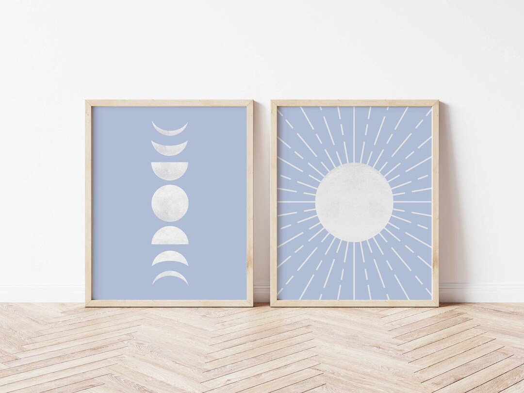 Baby Blue Moon Phase Decor Kids Wall Art Nursery Boho Mid Century ...