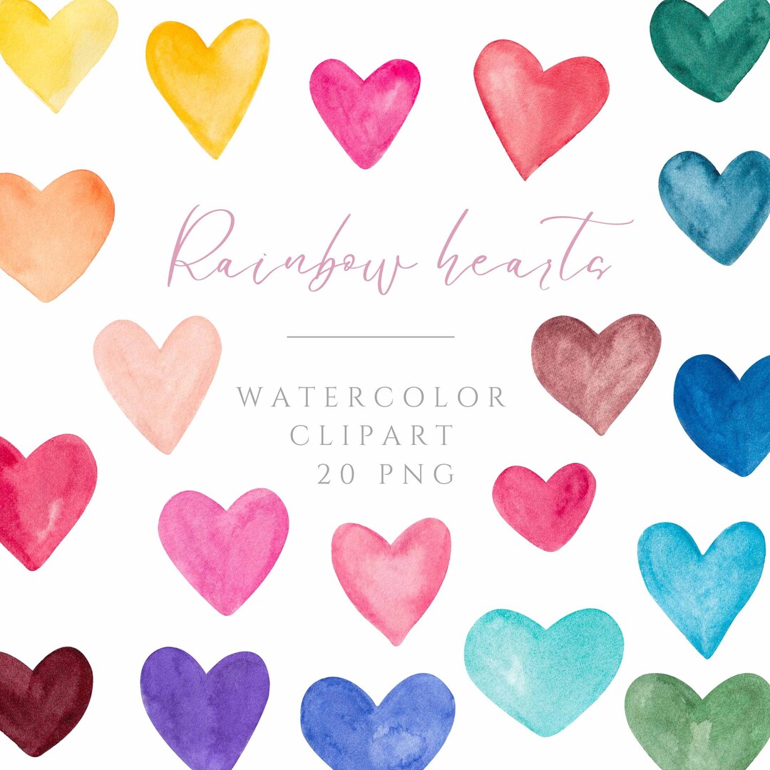 Watercolor Colorful Hearts Clipart Pastel Pink PNG Valentine's Day Red ...