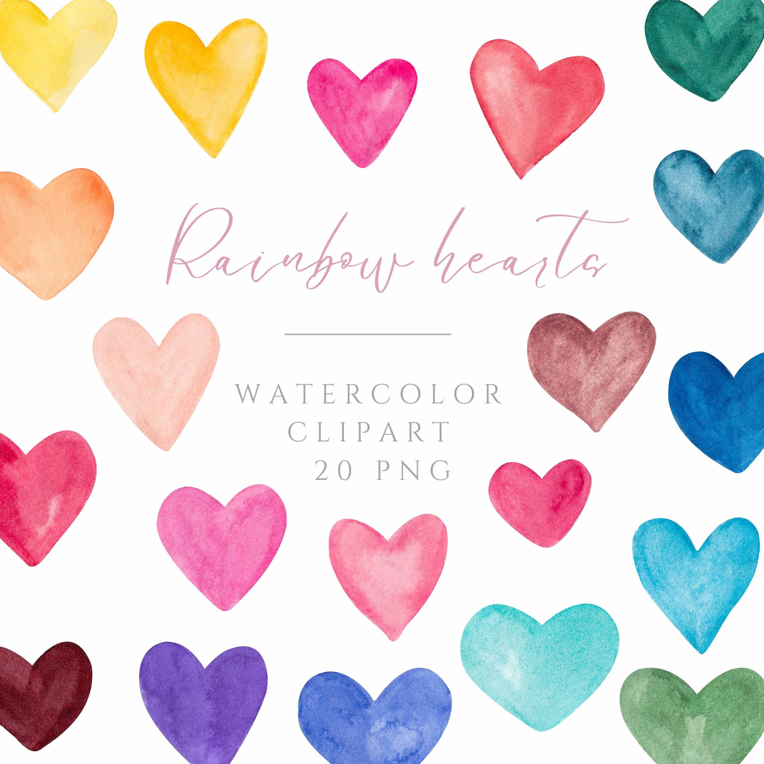 Watercolor Colorful Hearts Clipart Pastel Pink PNG Valentine's Day Red ...