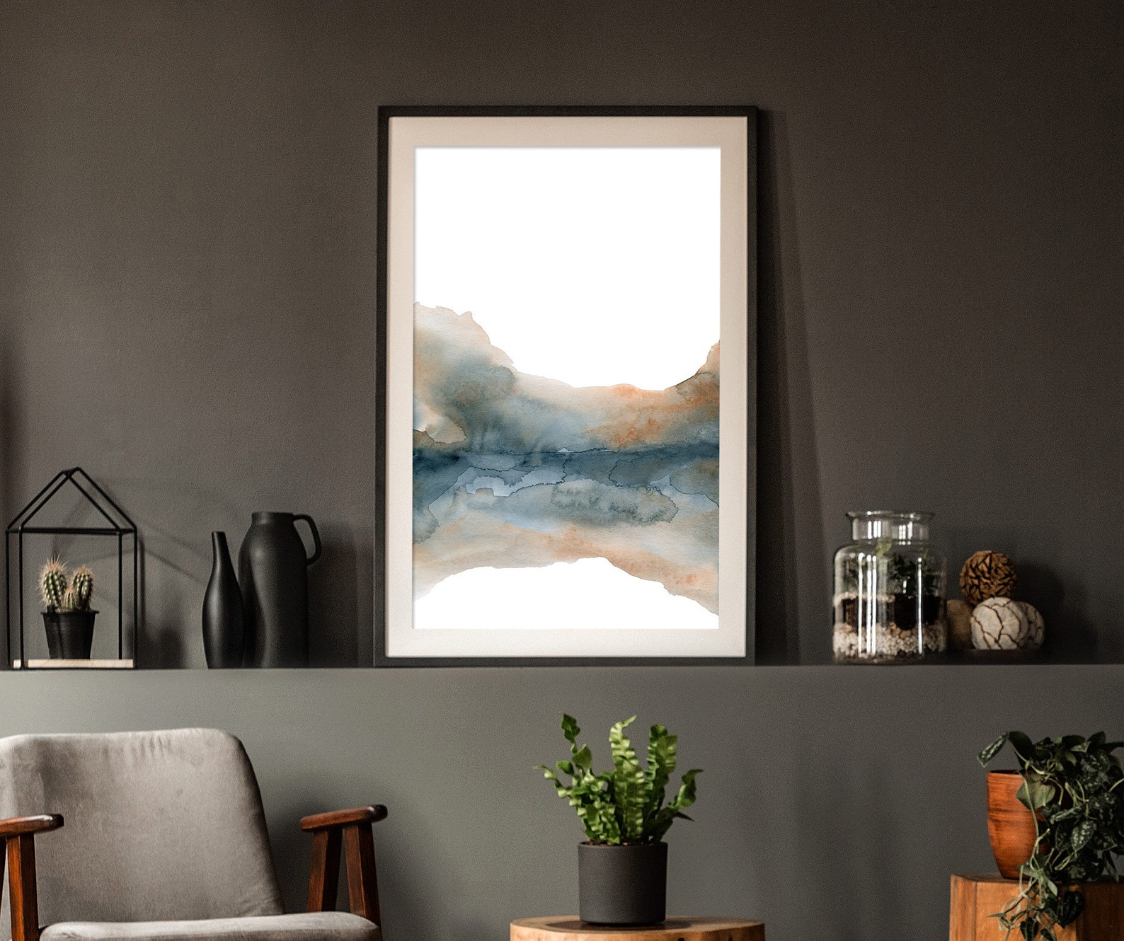 Gray Wall Art, Abstract Watercolor Printable, Watercolor Landscape ...