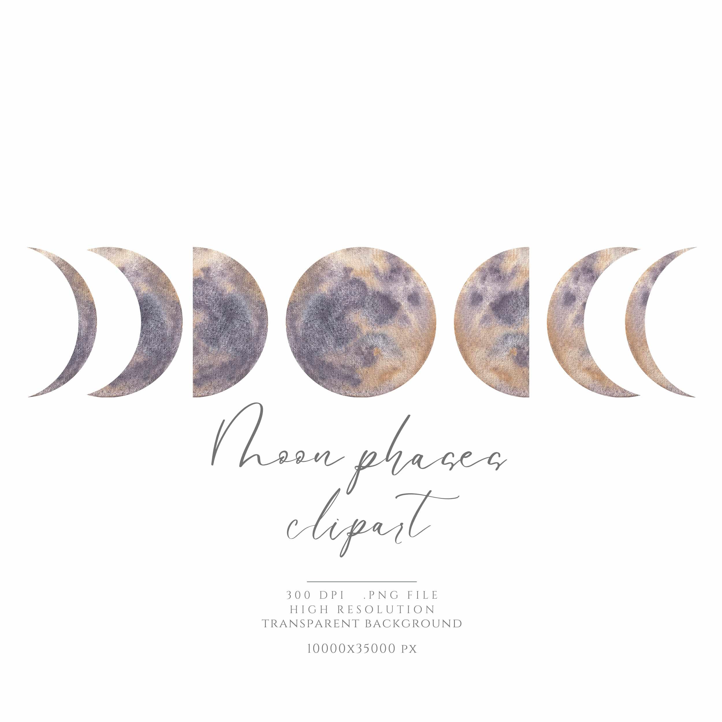 Watercolor Moon Phase Clipart Lunar Crescent Celestial Png Mystical ...