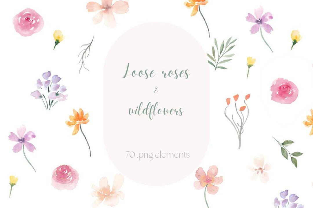 Watercolor Flower Clipart, Pastel Pink Rose, Floral Clipart, Wildflower ...