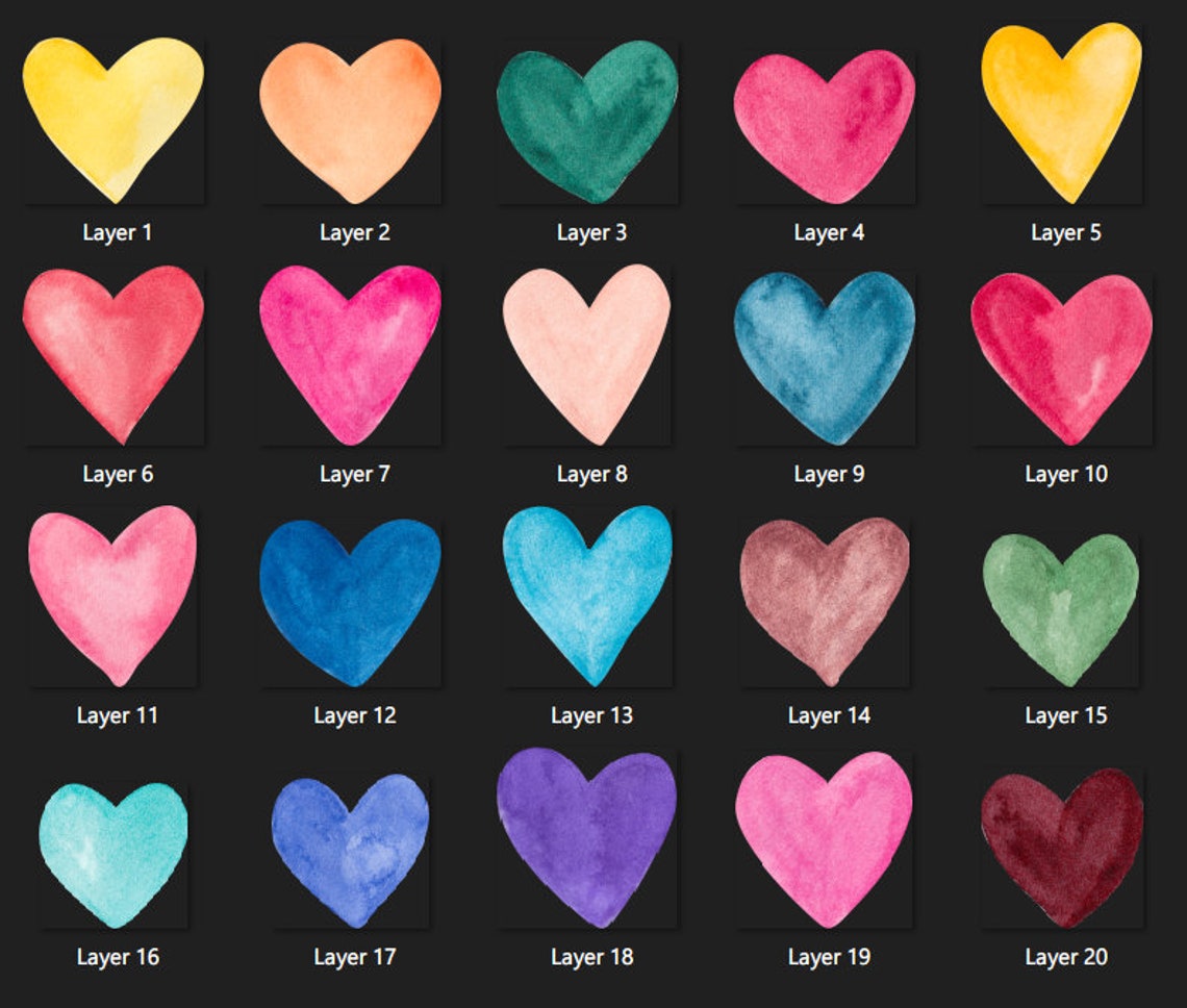 Watercolor Colorful Hearts Clipart Pastel Pink PNG Valentine's Day Red ...