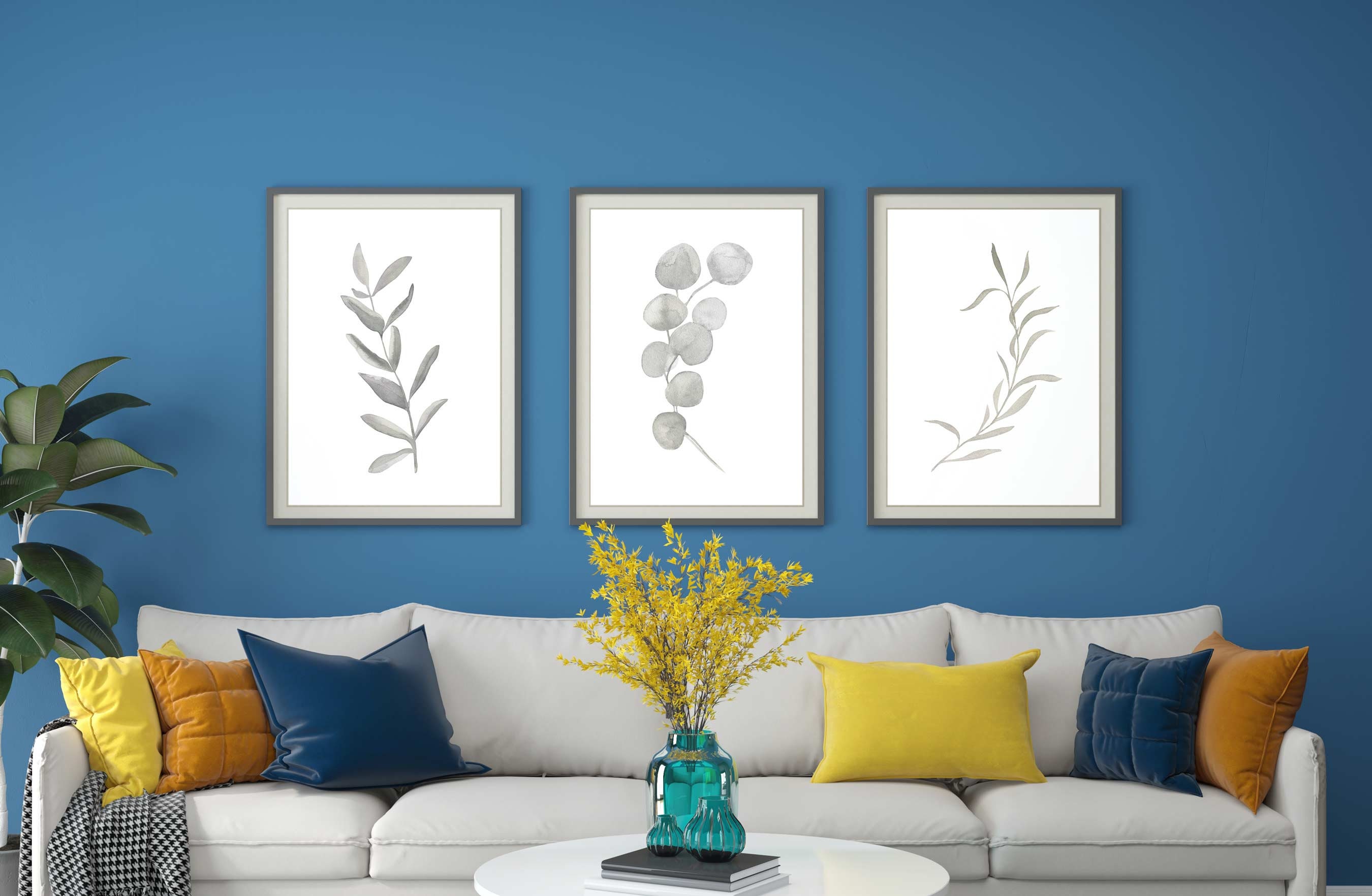 Set of 3 Watercolor Greenery Wall Art, Sage Green Watercolor Print ...