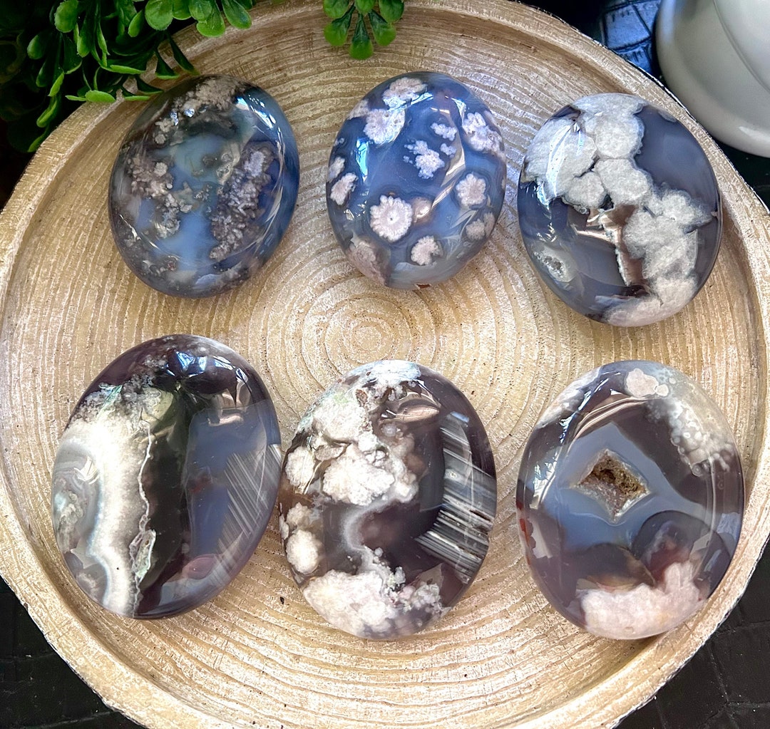 Large Black Flower Agate Palm Stones Healing Crystals for Meditation ...