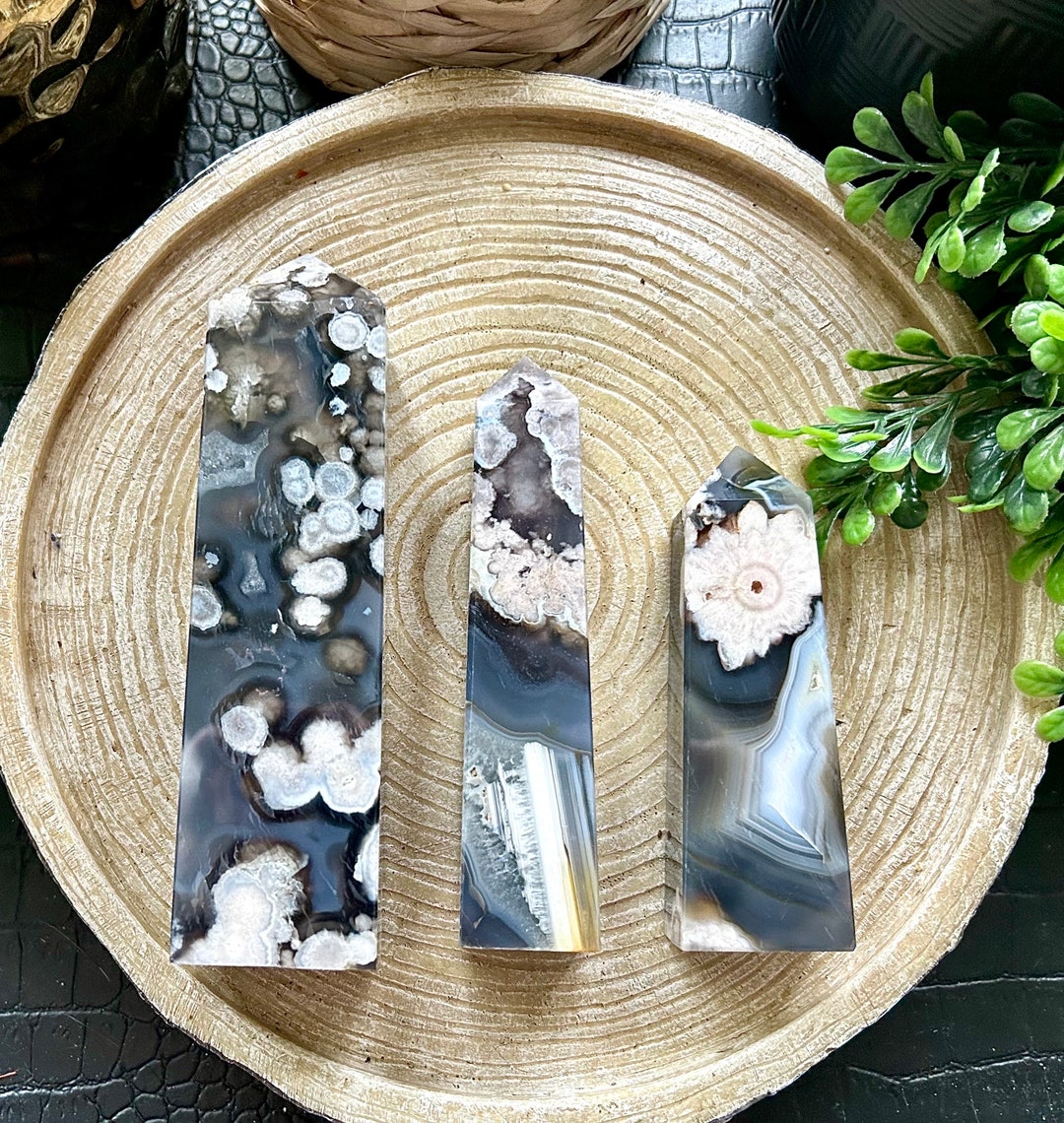 Black Flower Agate Towers Healing Crystals for Meditation Reiki ...