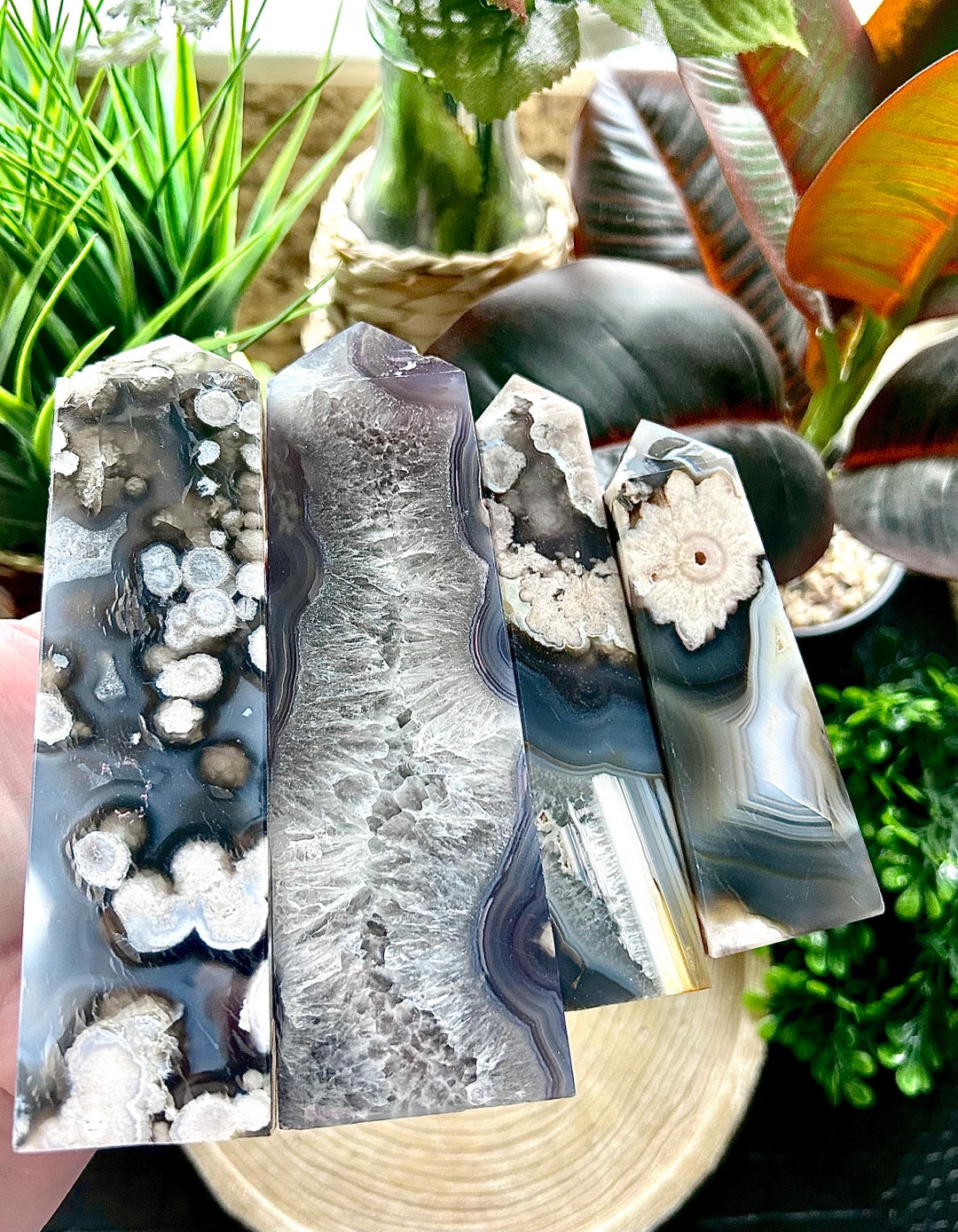 Black Flower Agate Towers Healing Crystals for Meditation Reiki ...