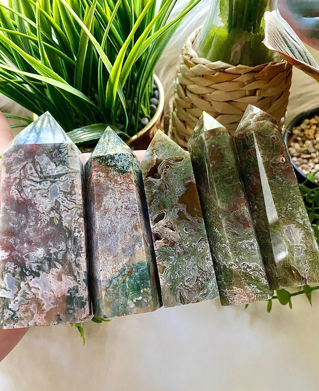 Pink Moss Agate Towers | Healing Crystals for Meditation | Reiki ...