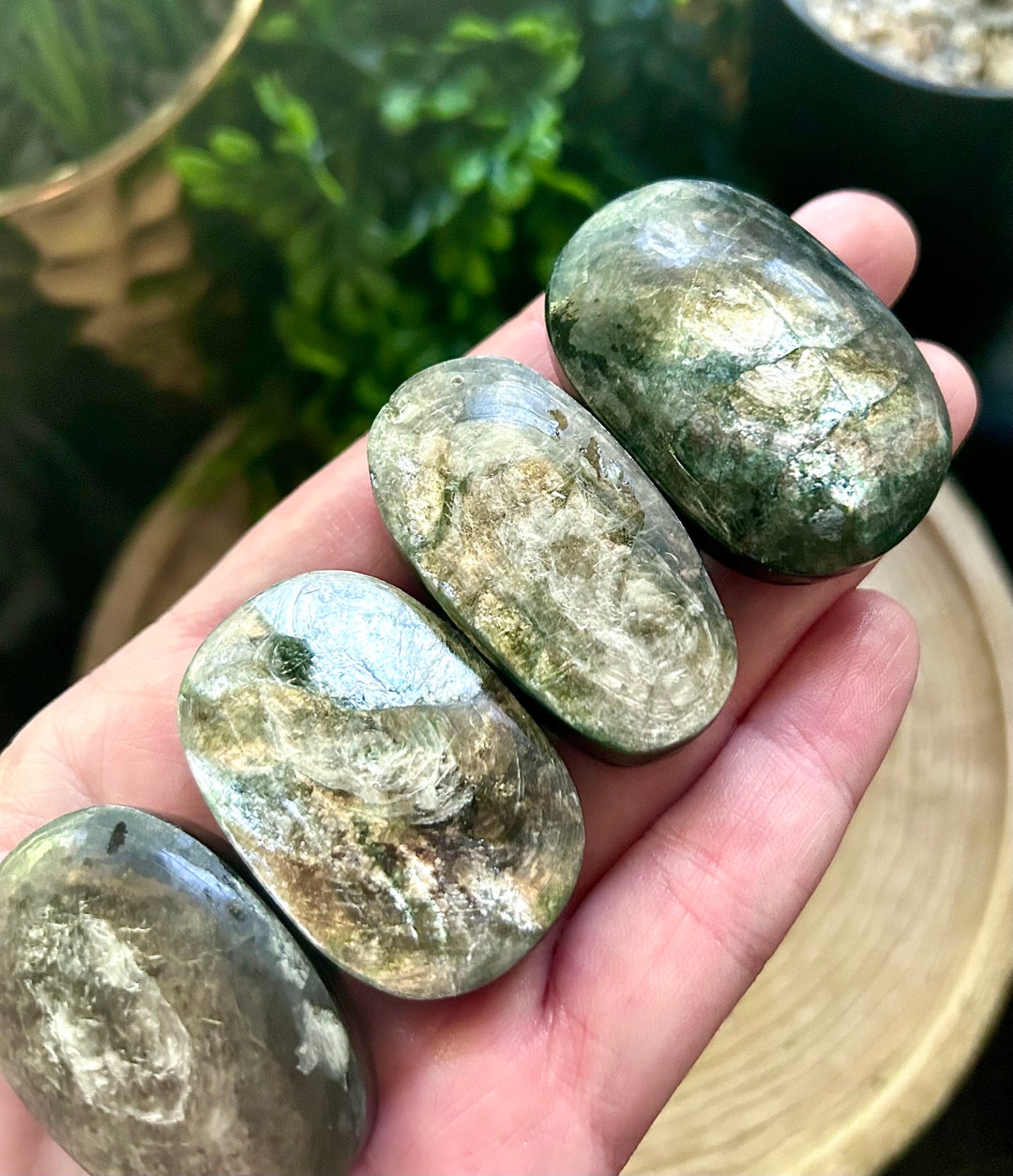 RARE Flashy Green Mica Palm Stones | Healing Crystals for Meditation ...