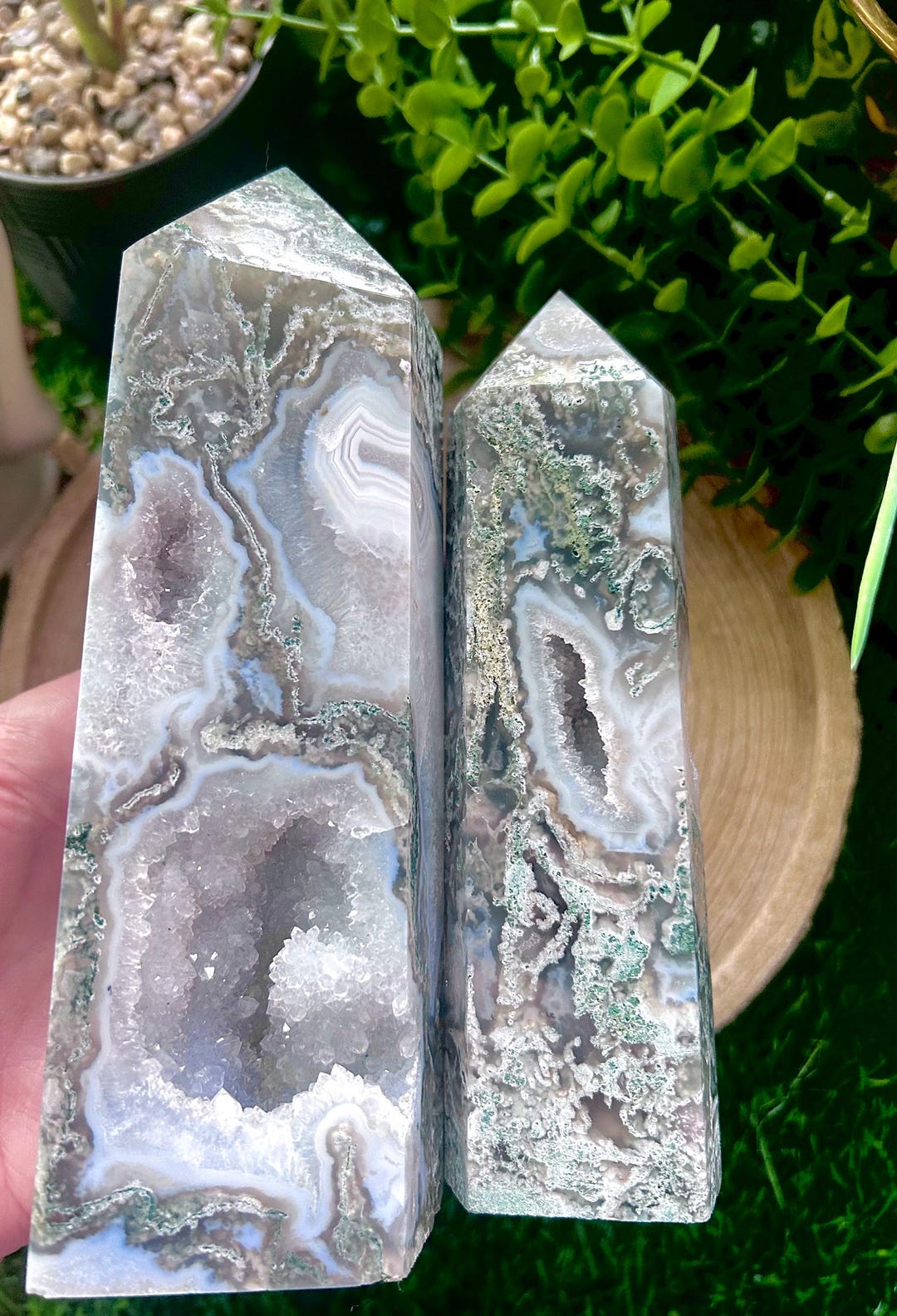 Sugar Druzy Light Blue Moss Agate Tower | Healing Crystals for ...