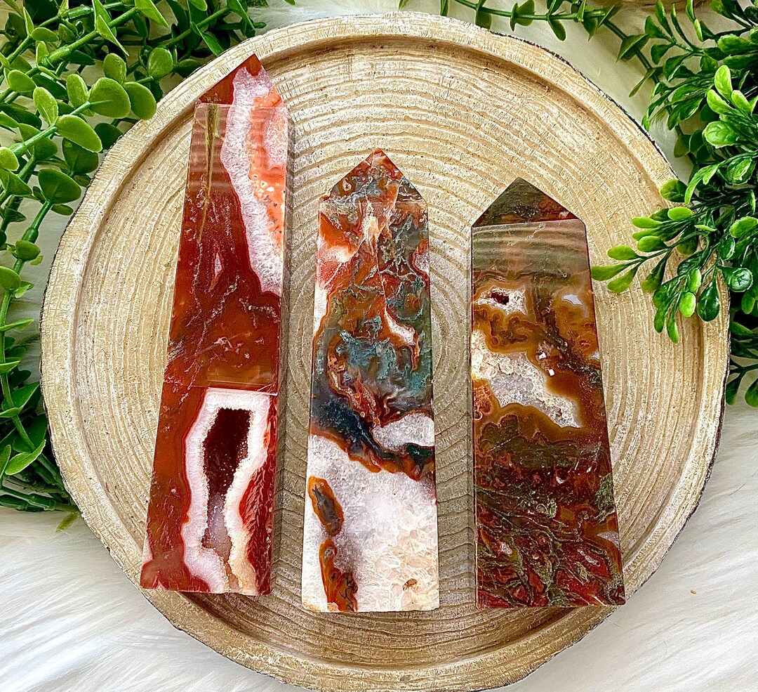 Large Carnelian Moss Agate Towers | Red Moss Agate | Healing Crystals ...