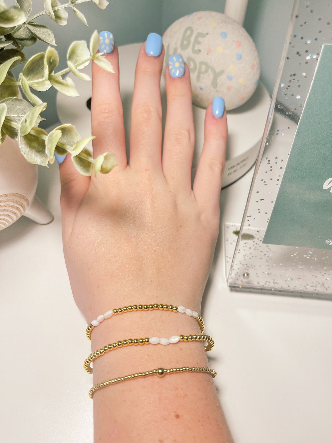 Anti-tarnish Gold Pearl Stacking Bracelet - Etsy