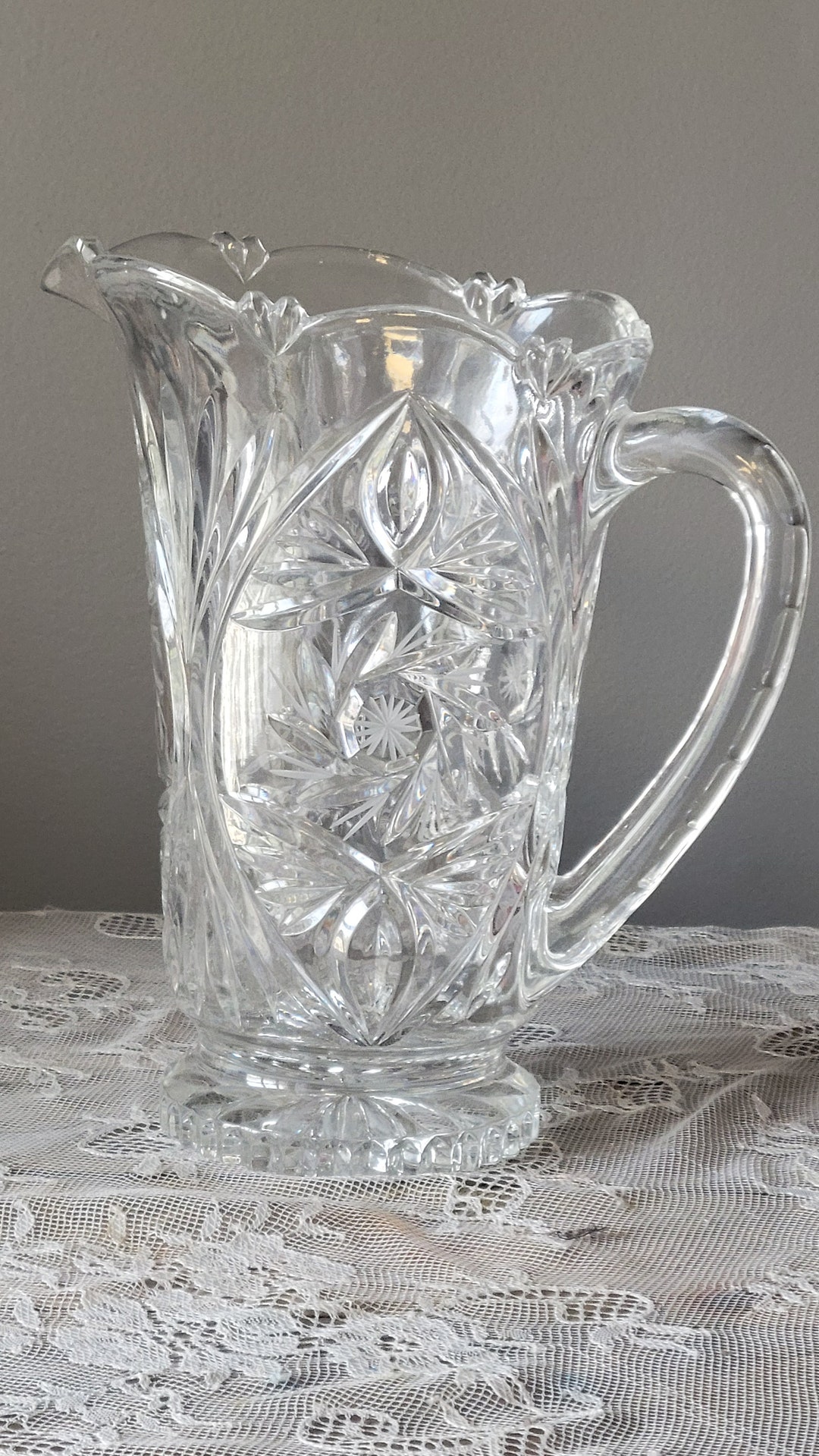 Beautiful Poland Lead Crystal Pitcher, Pinwheels & Etched Stars - Etsy