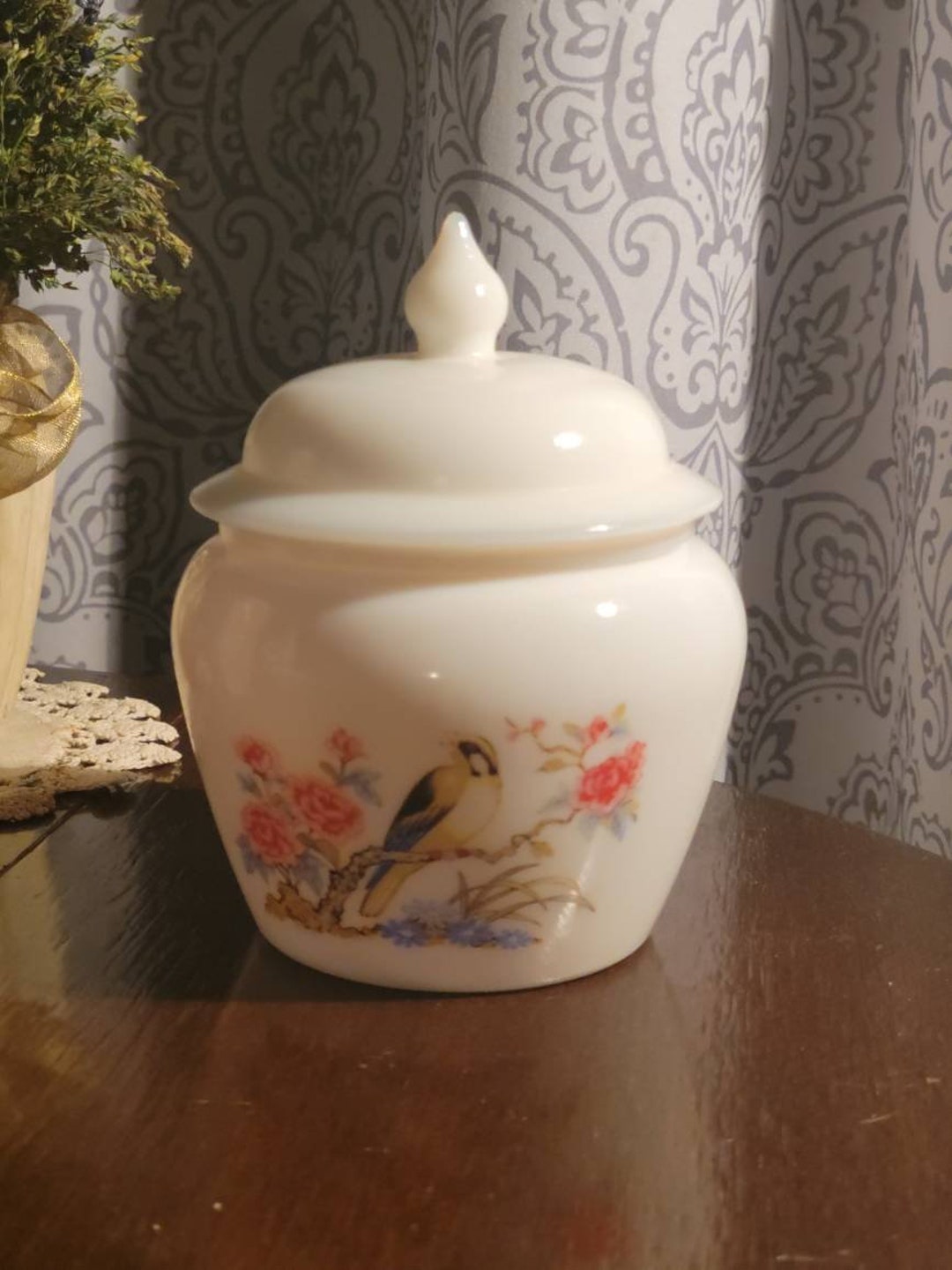 AVON Vintage Milk Glass Ginger Jar, Painted Bird and Flowers - Etsy