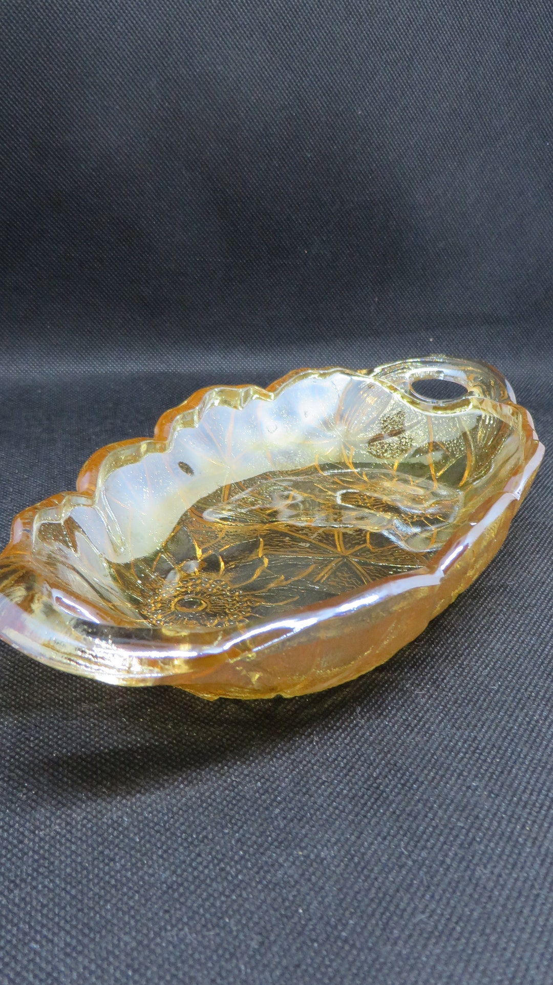 Vintage Carnival Glass Relish Dish, Iridescent Amber Carnival Glass ...