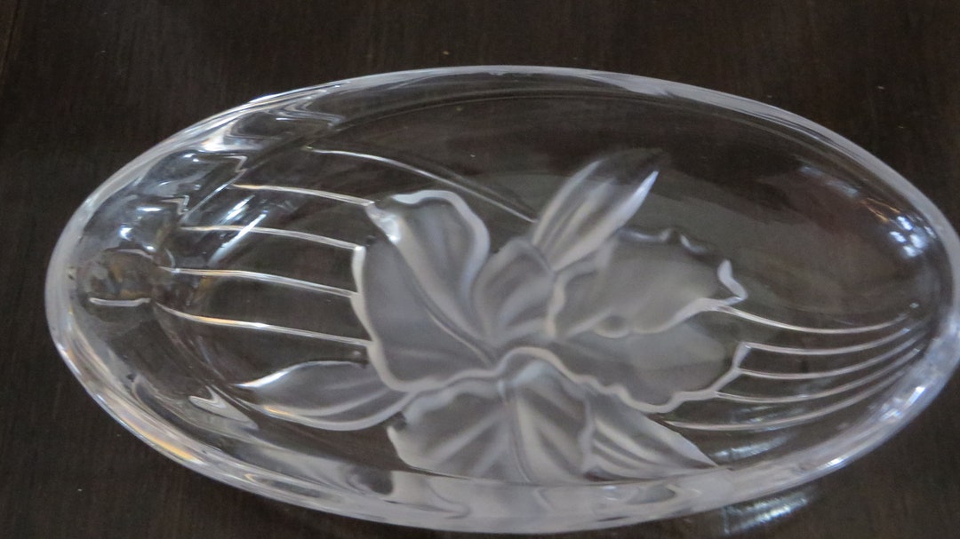 Glass Trinket Dish, Crystal Catch All Dish, Mikasa Crystal Oval Etched ...