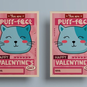 Printable Cat Valentine's Day Cards Classroom Valentine's Day Cards for ...