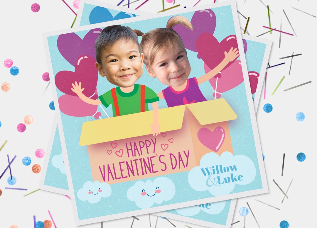 Joint Valentine's Day Cards With Photo for Siblings / Boy and Girl ...