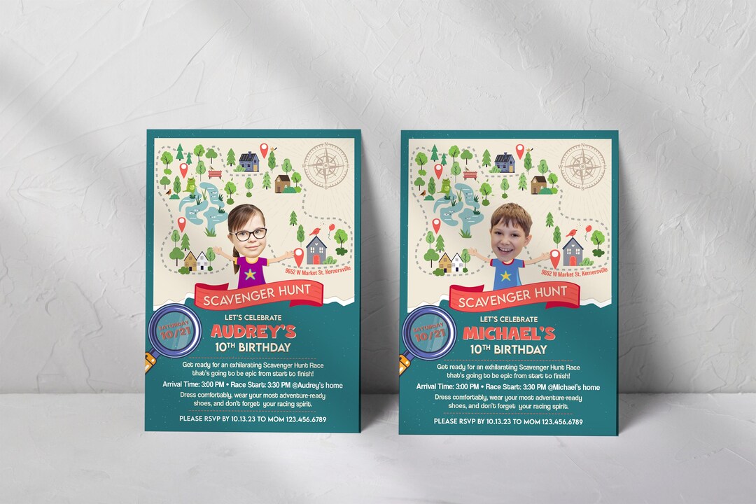 Customizable Treasure Hunt Birthday Party Invitation With Photo Digital ...