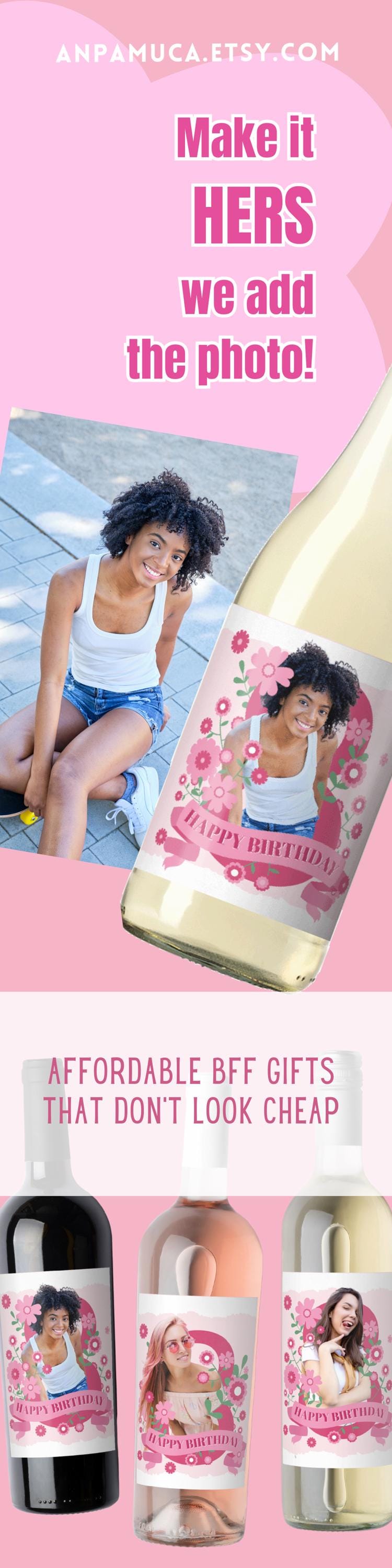 Personalized Best Friend Wine Bottle Label With Photo Classy Champagne ...