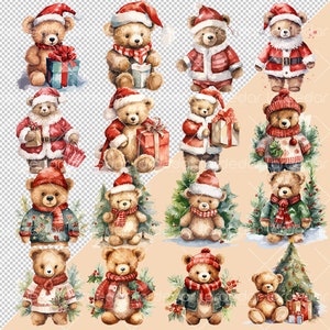Christmas Bear Clipart | 20 Watercolor Festive Teddy Bear Pngs for ...