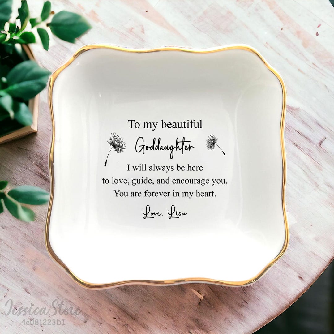 Personalized Goddaughter Ring Dish, Ceramic Jewelry Holder, Christening ...