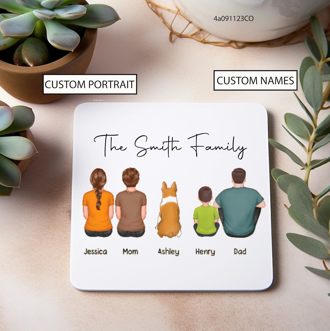 Family Portrait Coaster-personalized Coaster With Family and Pets ...