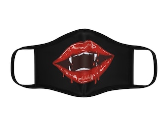 Goth Vampire Teeth Fitted Polyester Face Mask Spooky Face Covering ...