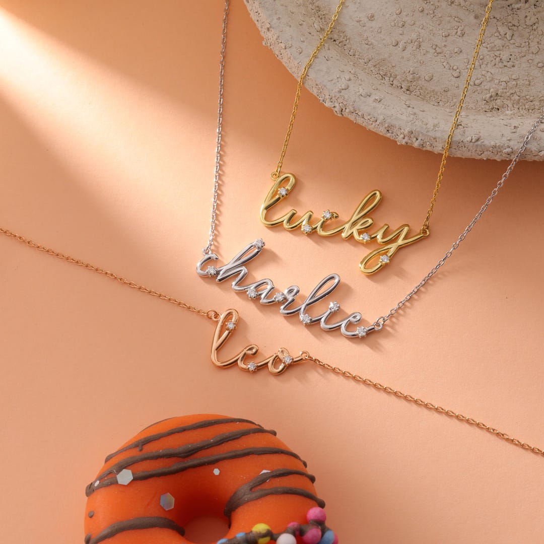 Personalized Sparkling Name Necklace With Diamond, Custom Handwriting ...