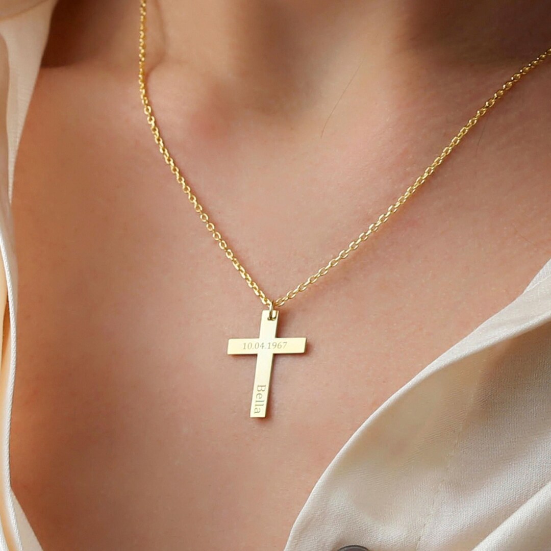 Engraved Name and Date Cross Necklace, Guardian Cross Pendant ...