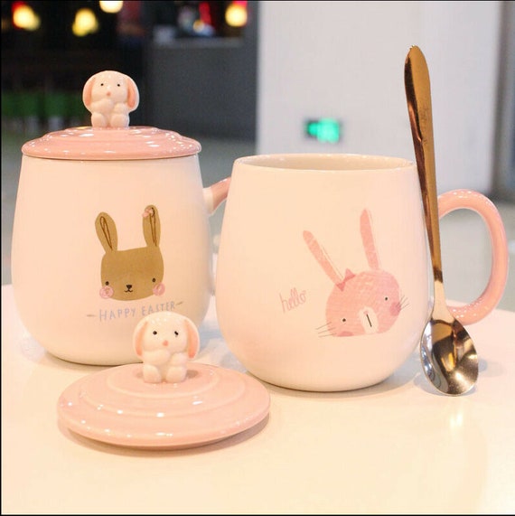 Cute Rabbit Ceramic Cup Office Tea Cup Milk Mug Large Capacity | Etsy