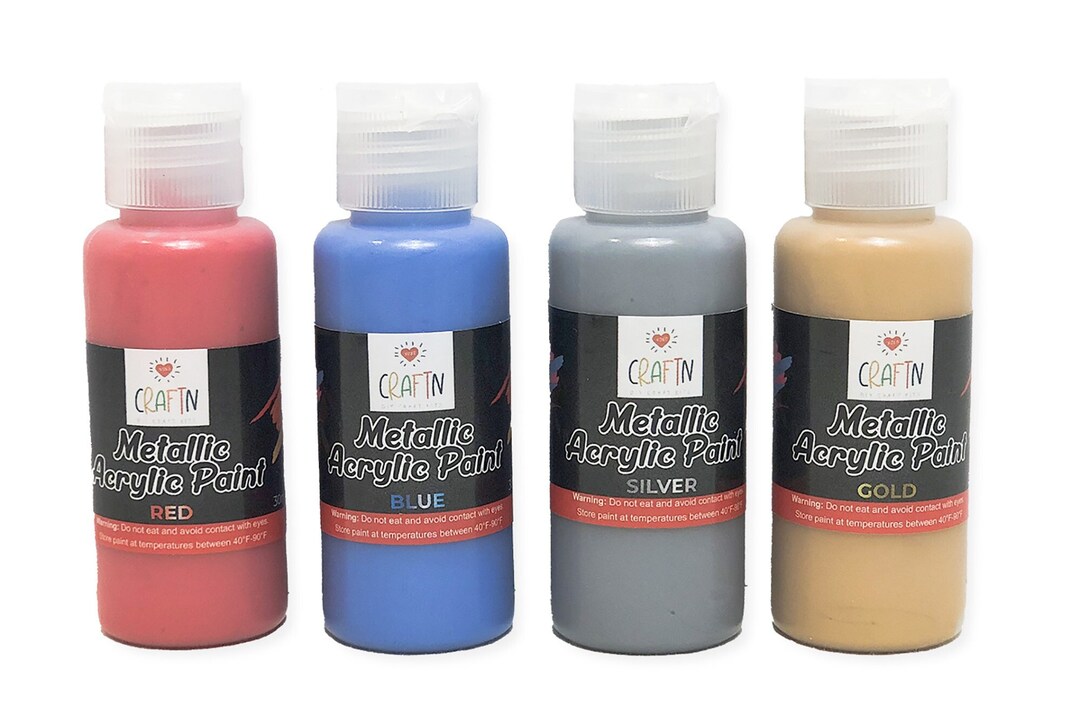 Metallic Paint Set - 4 Colors - Red - Blue - Gold - Silver - 30ml Each ...