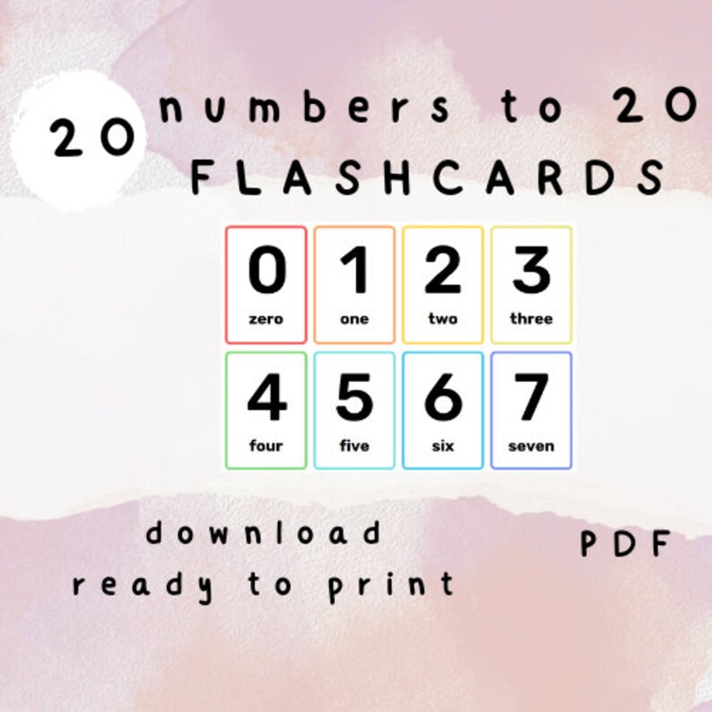 NUMBERS to 20 Watercolour Montessori Cards Flash Cards Nomenclature ...