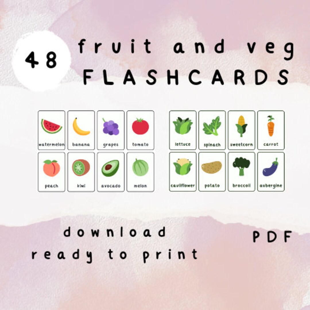 FRUITS AND VEGETABLES 48 Montessori Cards Flash Cards Nomenclature ...
