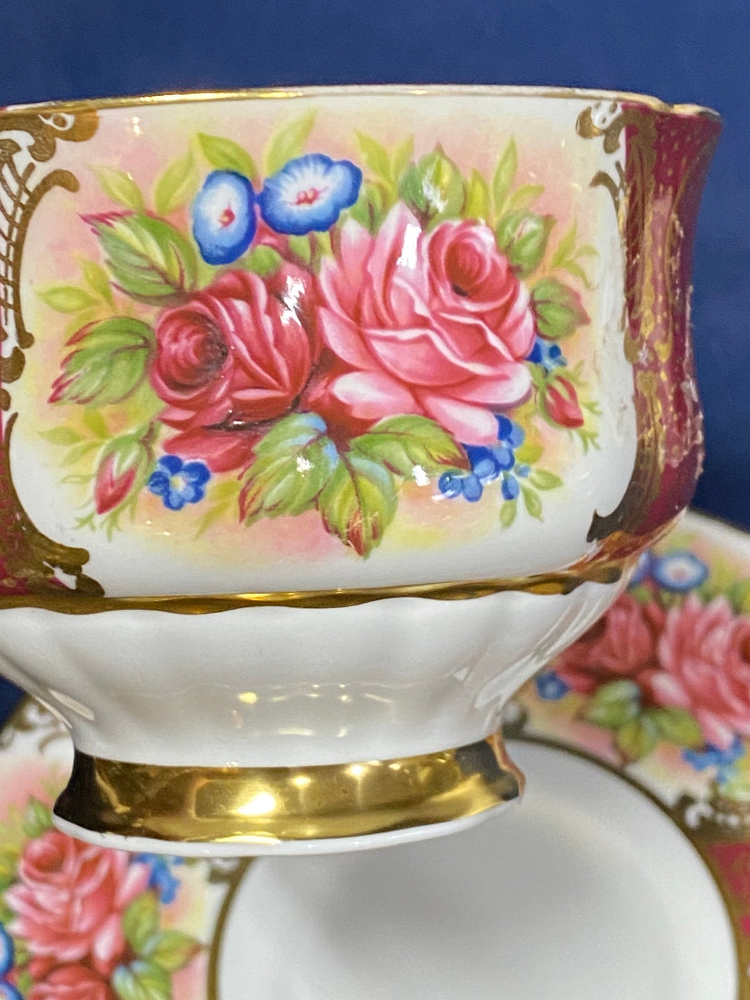 Vintage Paragon Red Roses With Burgundy Panels Teacup and - Etsy