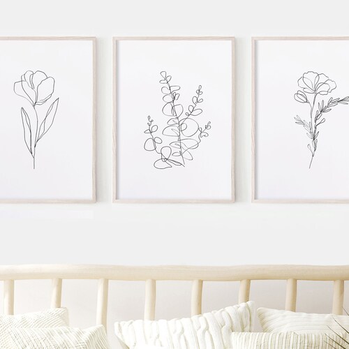 Minimal Line Botanical Print Set of 3 Gallery Wall Art Line | Etsy