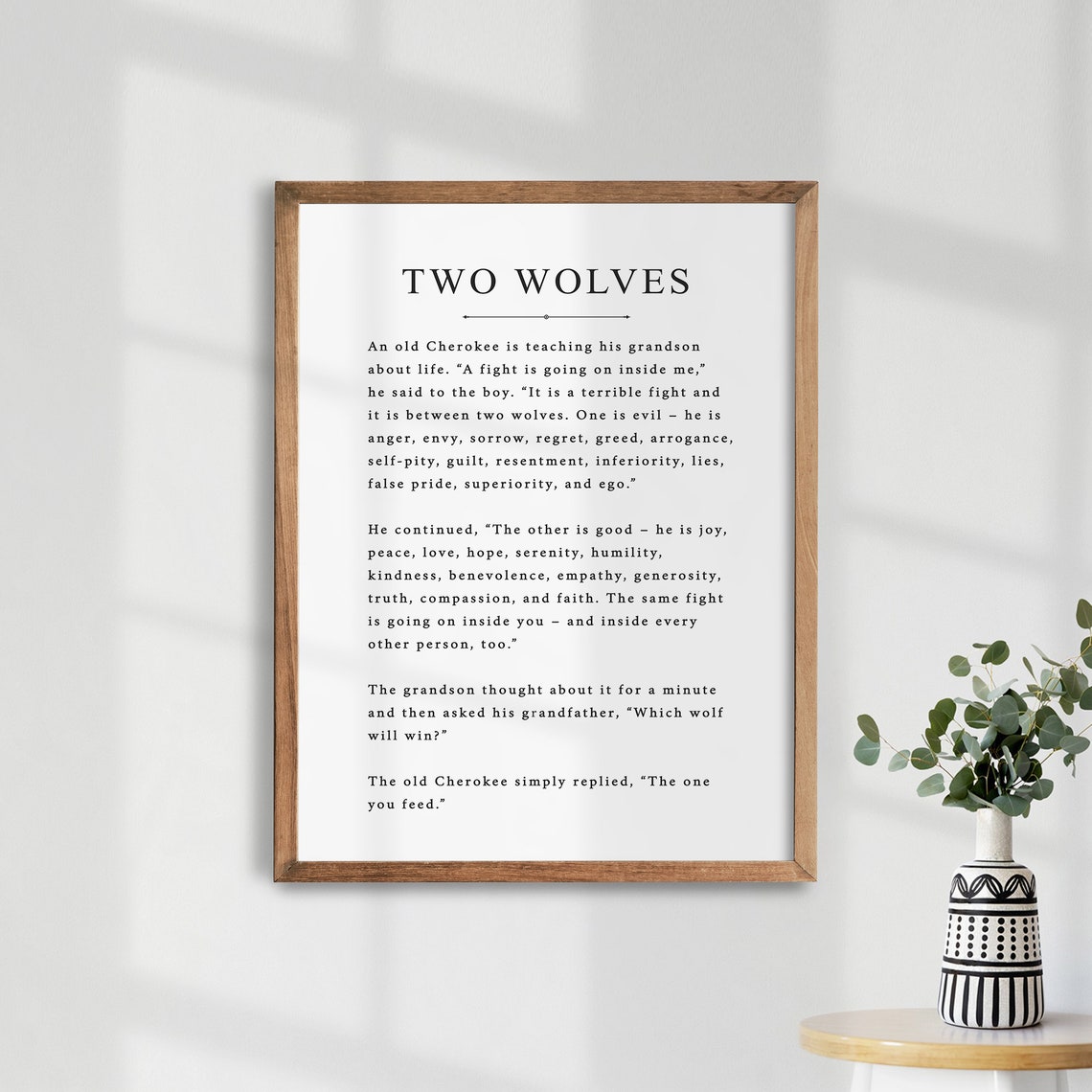 The Tale of Two Wolves Printable. Book Page Art. Poem Print. Native ...