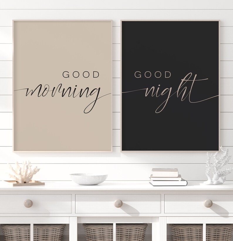 Good Morning Good Night Print Set, Bedroom Wall Decor (digital Download ...