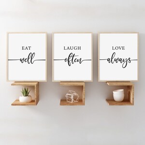 Eat Laugh Love Print. Eat Well Sign. Set of 3 Prints. Kitchen Wall ...