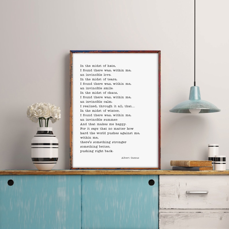 Albert Camus Quote Print, Invincible Summer Typographic Wall Art - Etsy