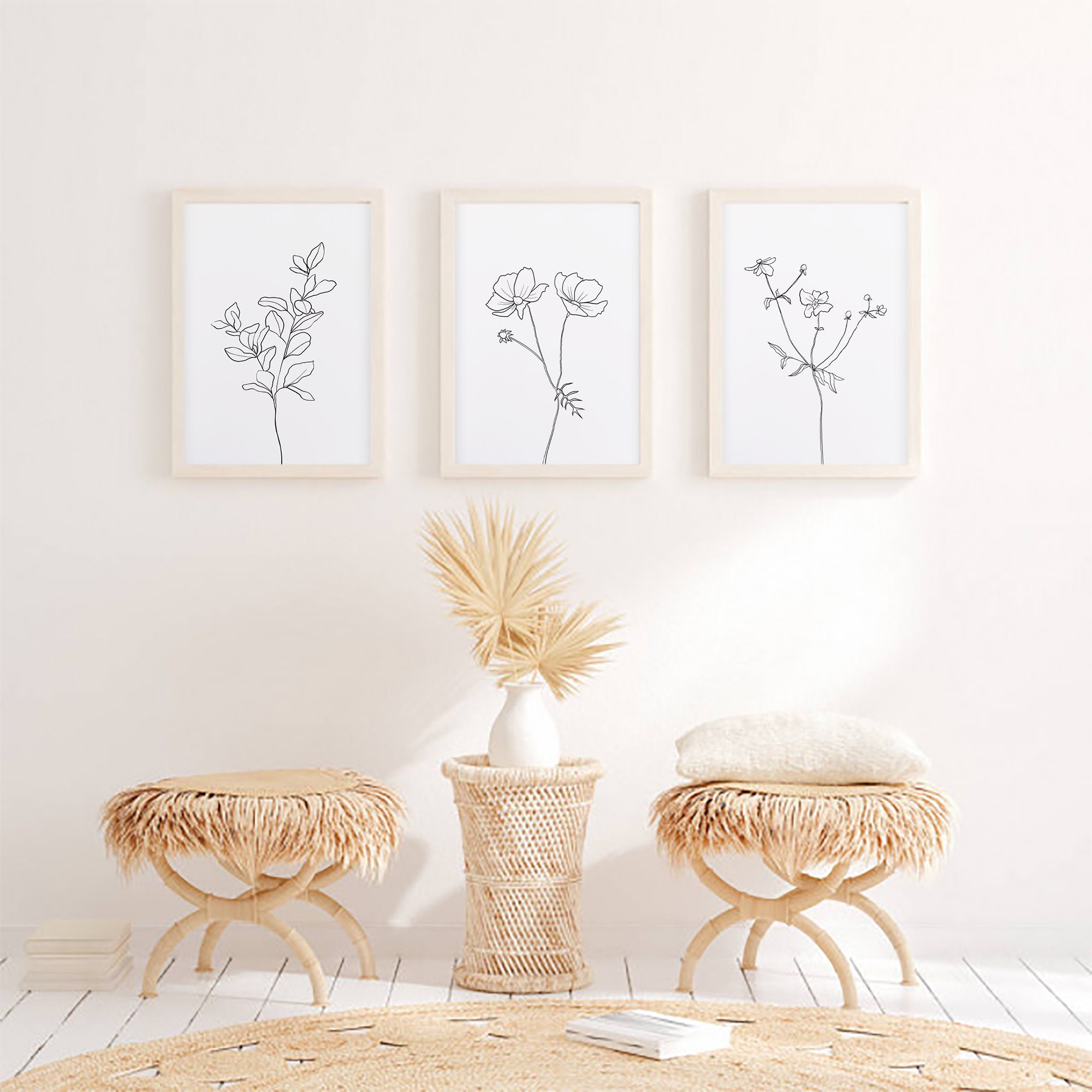 Flower Line Art. Set of 3 Prints. Flower Print Set. Floral - Etsy UK