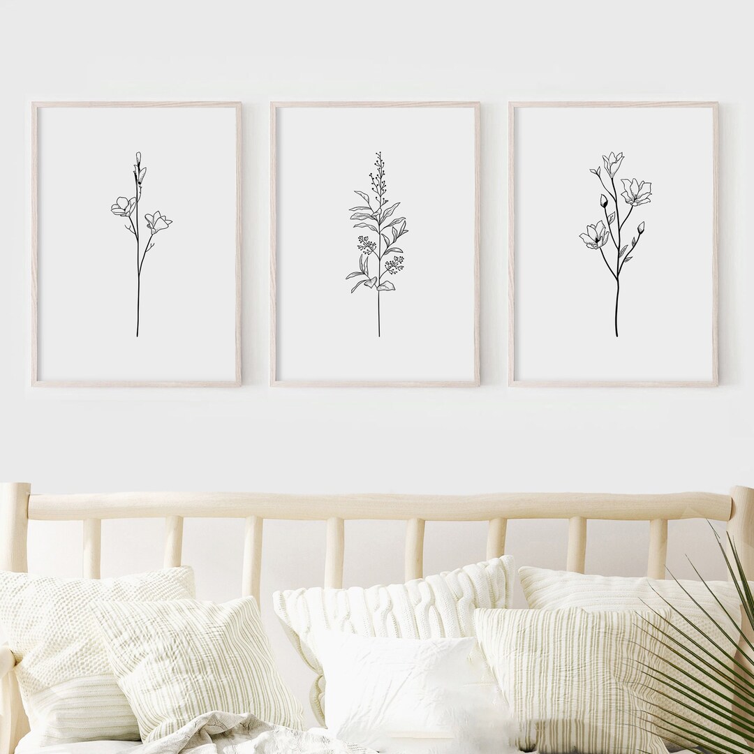 Flower Line Art. Floral Line Drawing. Living Room Wall Decor. Flower ...