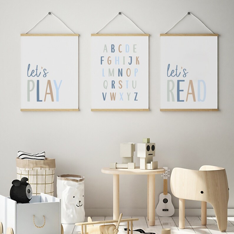 Playroom Wall Art. Let's Play Print. Let's Read Print. - Etsy