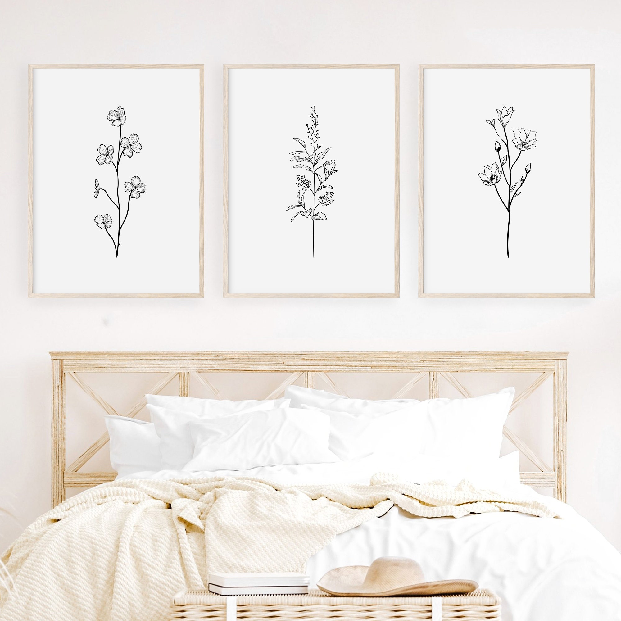 Flower Line Art. Set of 3 Prints. Floral Line Art. Flower - Etsy Canada