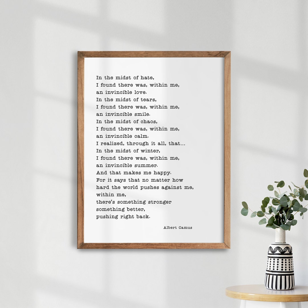 Albert Camus Quote Print, Invincible Summer Typographic Wall Art - Etsy